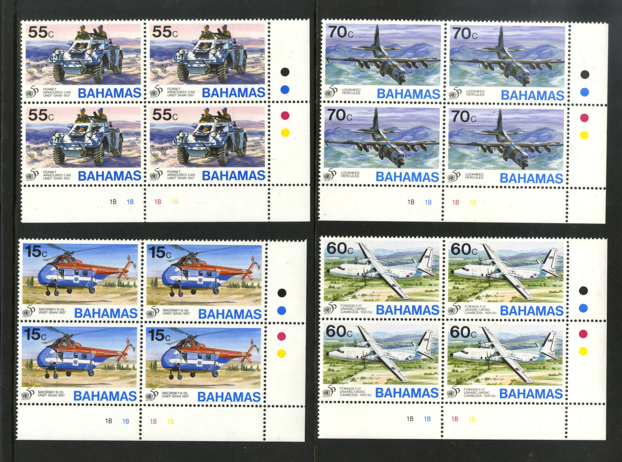 M3564 Bahamas 1995 SG1048/51 - 1995 TARGA ANGOLO ONU (1B) blocchi di 4